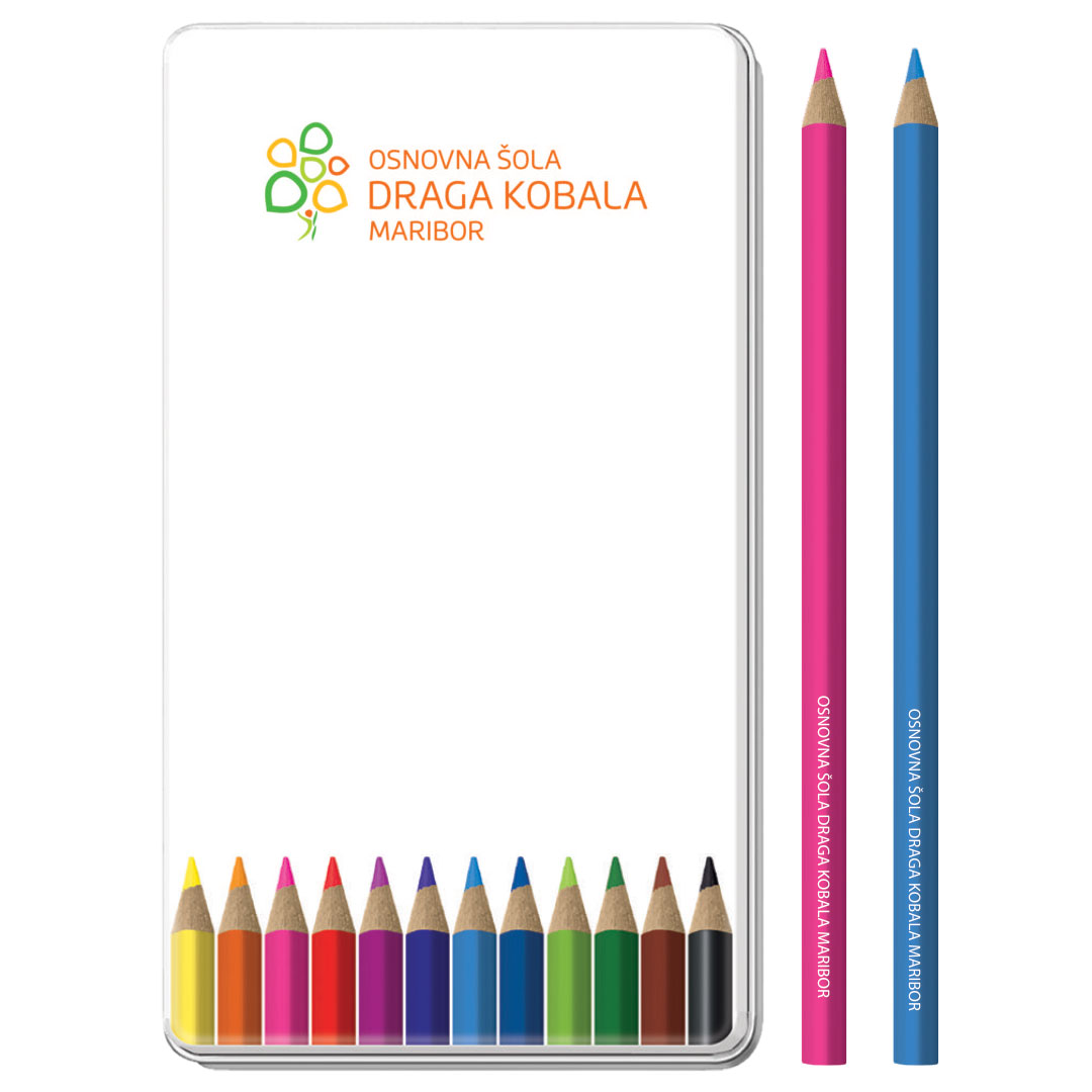 BARVICE Z LOGOTIPOM IN NAZIVOM ŠOLE, bele, 12 barvic