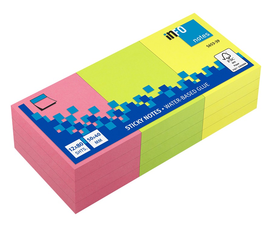 SAMOLEPILNI LISTIČI, Sticky notes, 50x40 mm, 80L, 3 barve