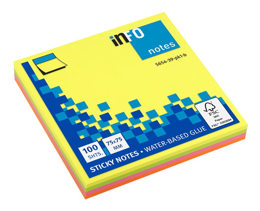 SAMOLEPILNI LISTIČI, Sticky notes, 75x75 mm, 100L, 4 barve