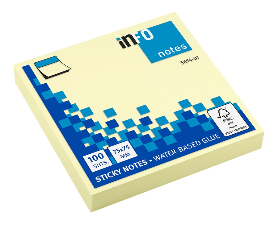 SAMOLEPILNI LISTIČI, Sticky notes, 75x75 mm, 100L, rumene barve